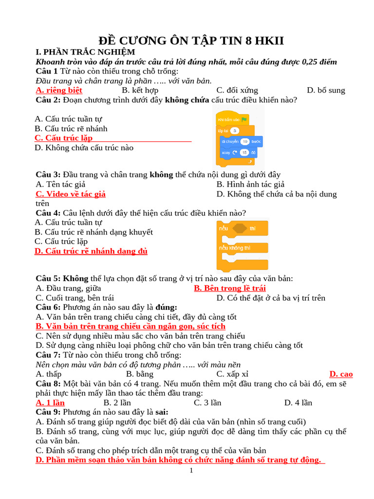 ĐỀ CƯƠNG TIN HỌC CUỐI HKII | PDF