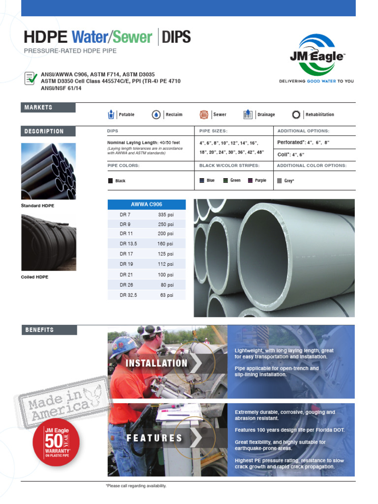 JM Eagle HDPE WaterSewer C906 DIPS | PDF
