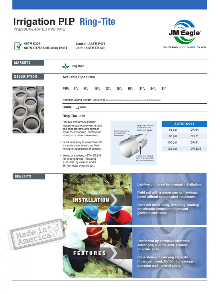 JM Eagle - Irrigation PIP - RingTite - Onesheet - Rev13 | PDF