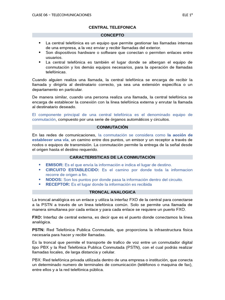 Central Telefonica - Clase 6 | PDF