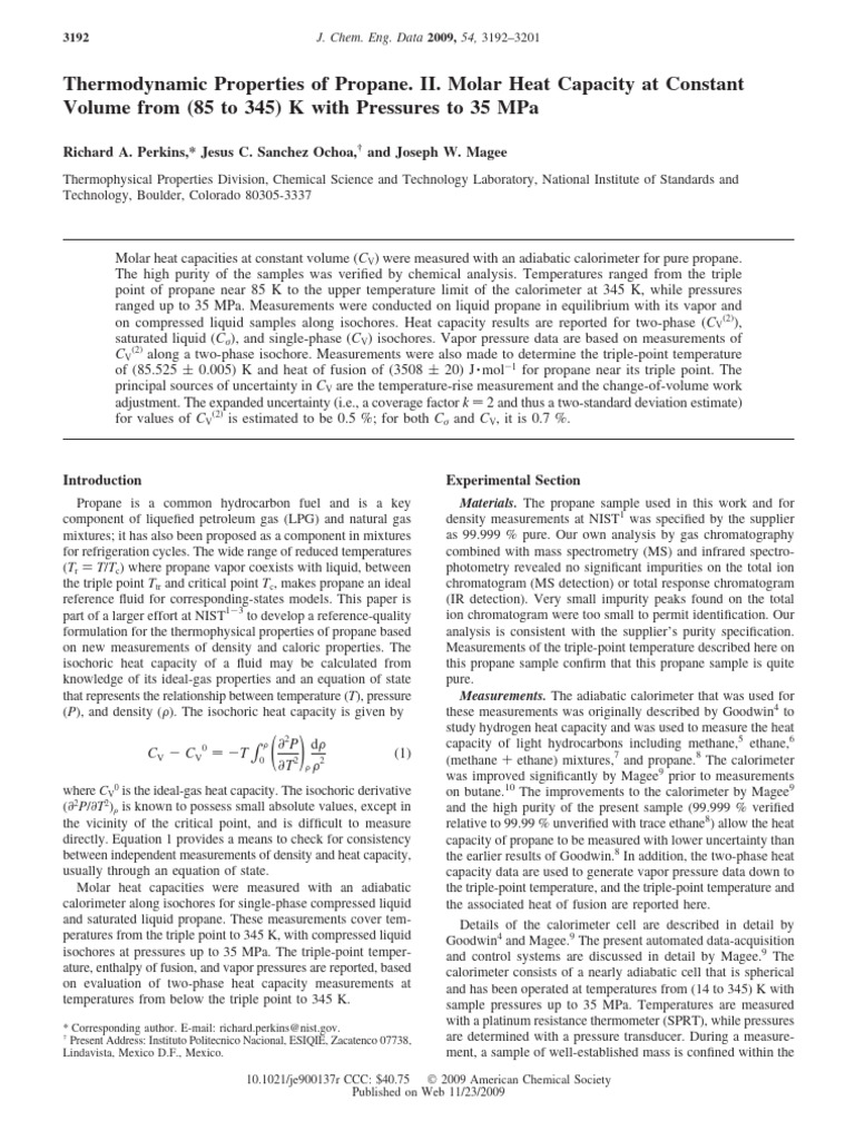 Thermodynamic Properties of Propane II M | PDF