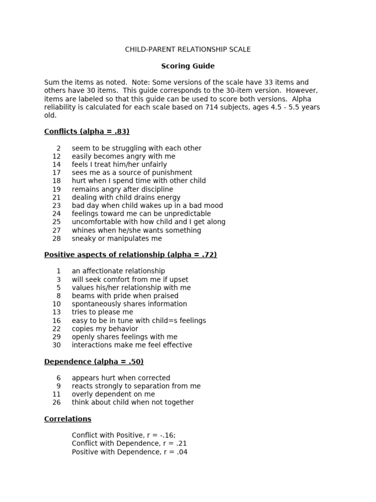 EHD Child Parent Relationship Scale Scoring Guide | PDF