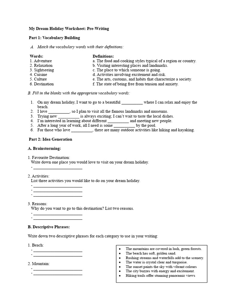 My Dream Holiday Worksheet 5 Maju | PDF