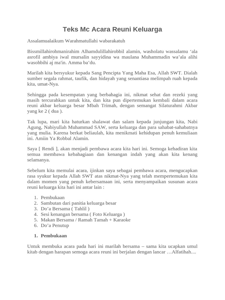 Teks MC Acara Reuni Keluarga | PDF