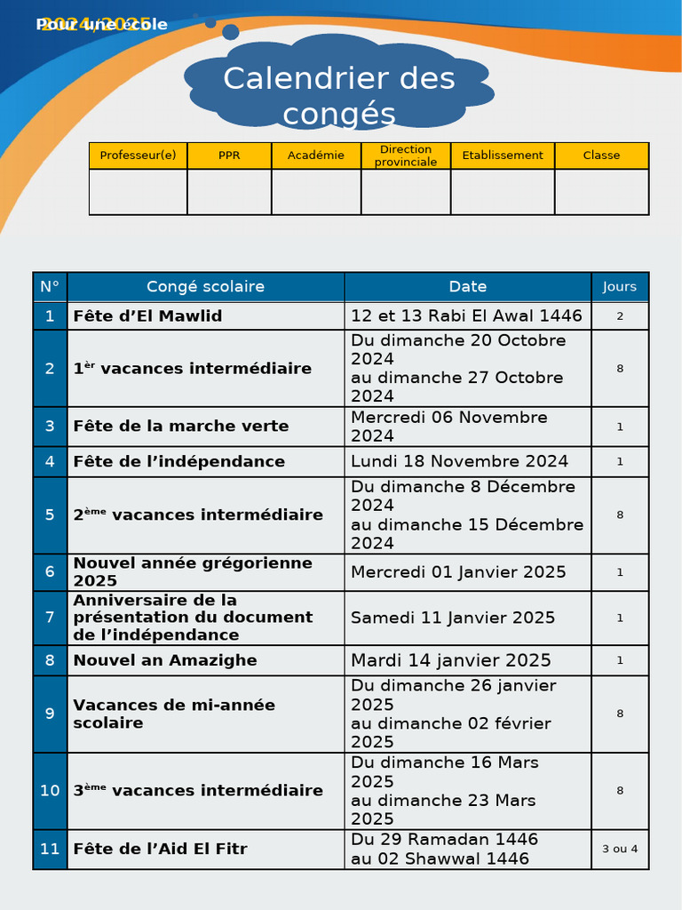Calendrier Des Congés | PDF