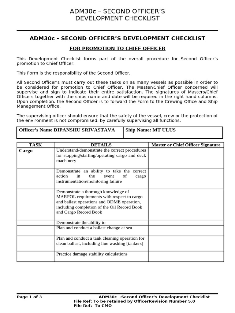 Adm 30c - 2nd Officers Development Checklist | PDF