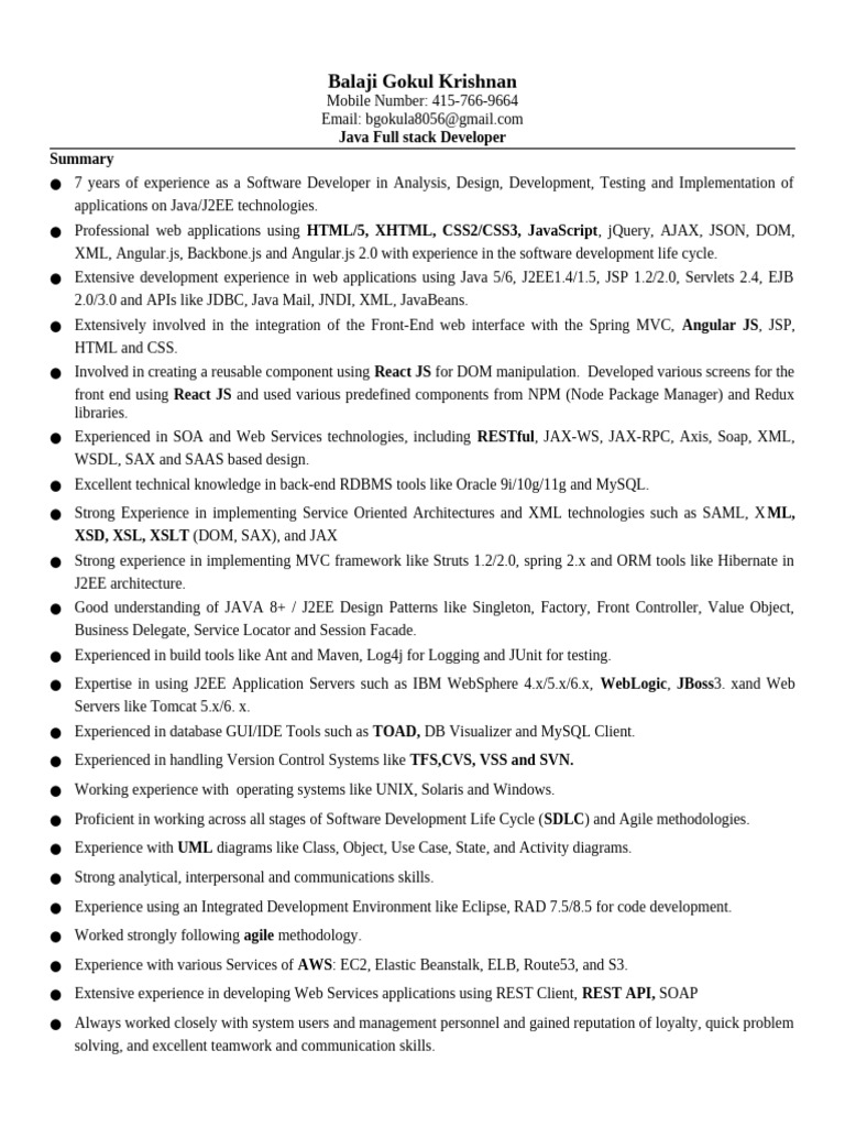 Balaji Gokulakrishnan Java Resume | PDF