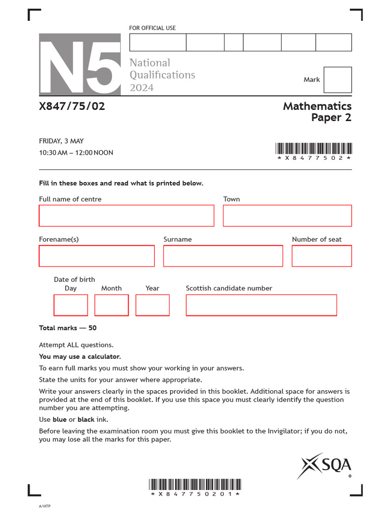 N5 Mathematics Paper2 2024-Spellcheckoff | PDF