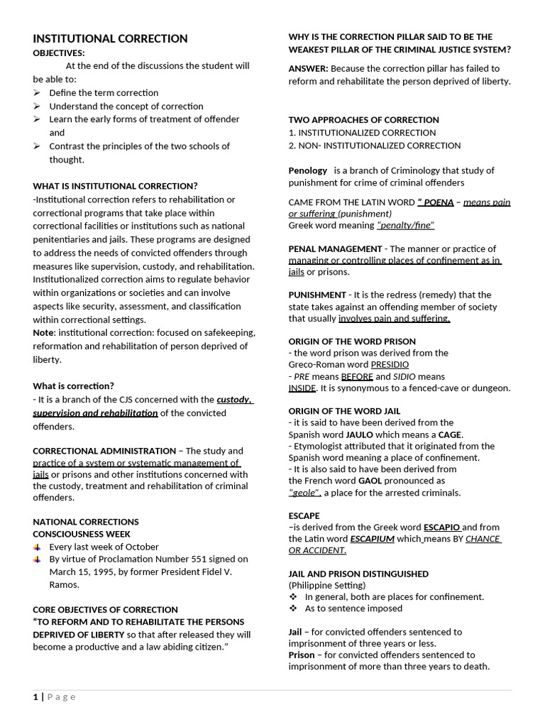 INSTITUTIONAL CORRECTION Handouts | PDF