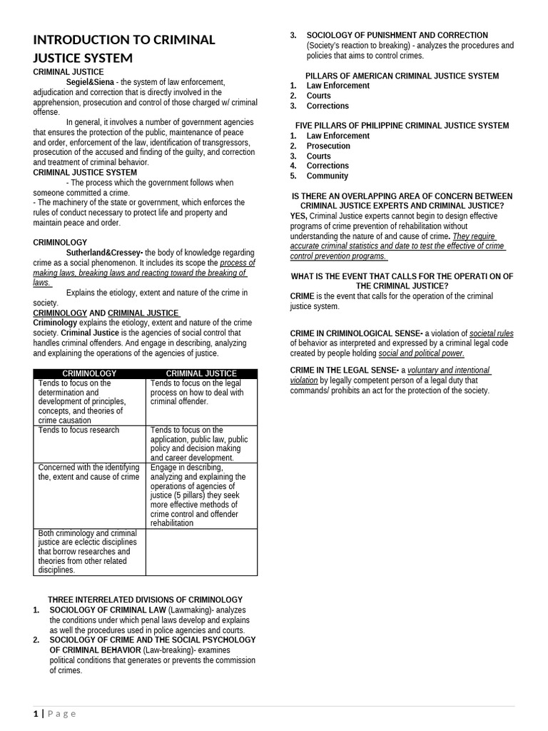 INTRODUCTION TO CRIMINAL JUSTICE SYSTEM Handouts | PDF