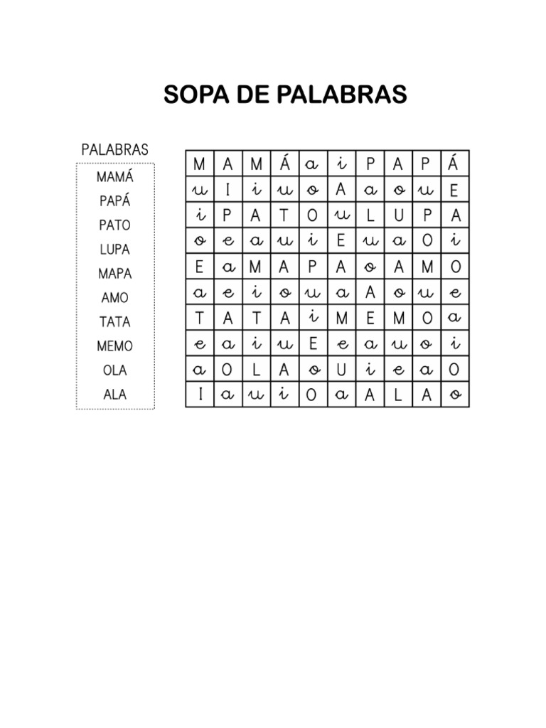 Sopa de Palabras - Kinder | PDF