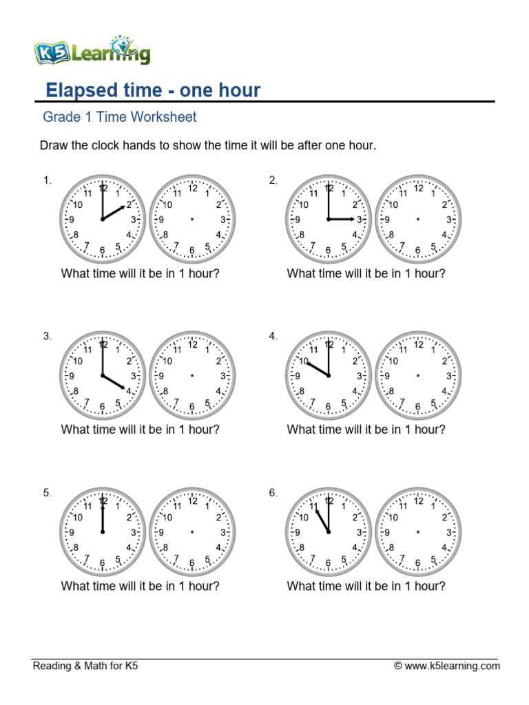 Grade 1 Elapsed Time One Hour A | PDF