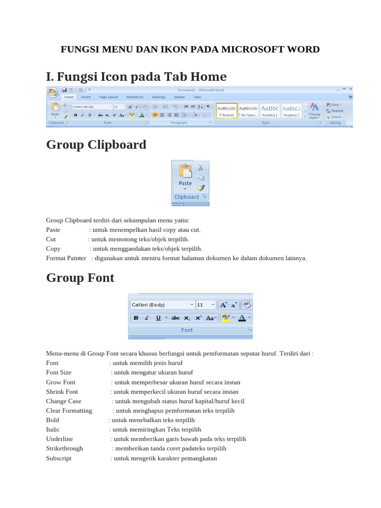 Fungsi Menu Dan Ikon Pada Microsoft Word | PDF