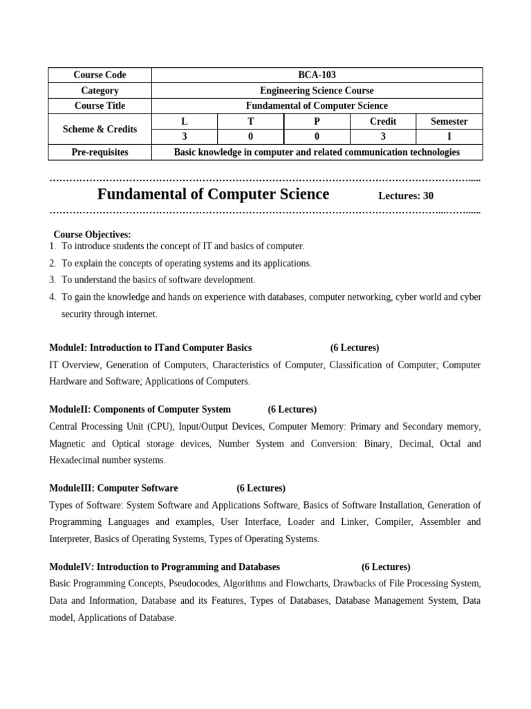 BCA-103 Fundamental of Computer Science | PDF