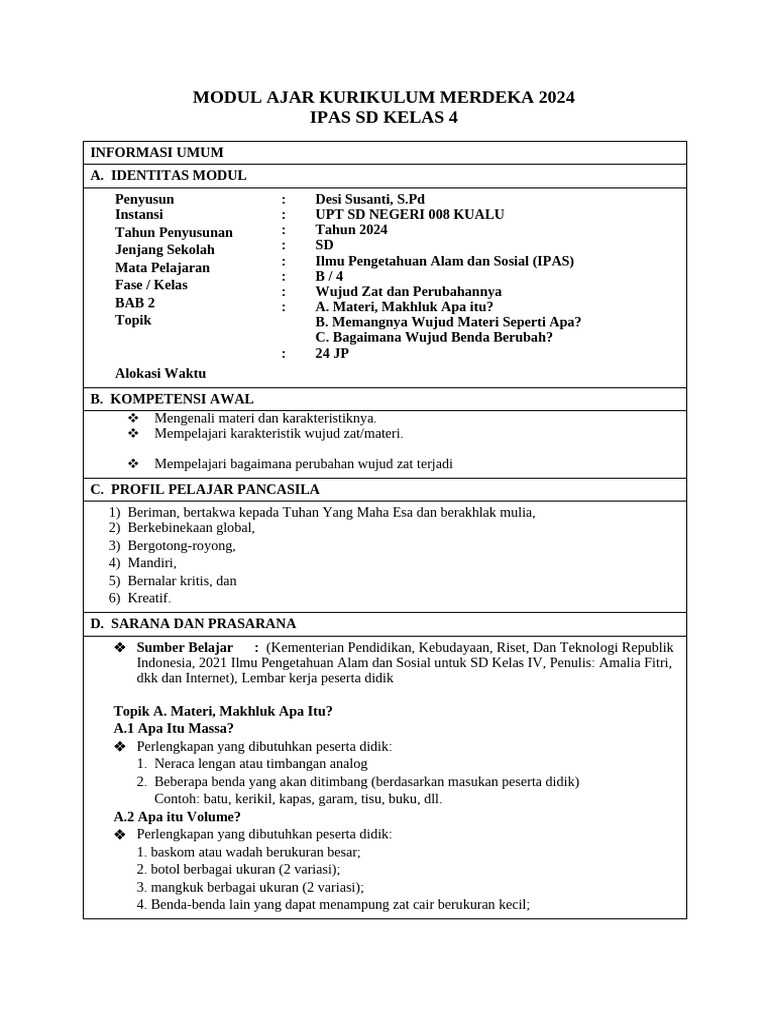 MODUL AJAR KURIKULUM MERDEKA 2024 Desi | PDF