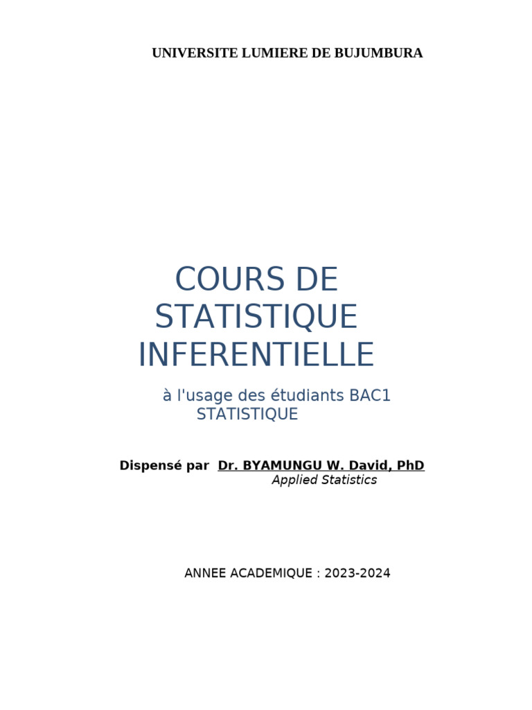 Cours de Statistique Inferentielle Bac1 Ulbu | PDF