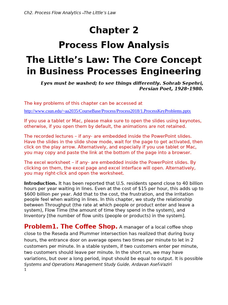 3.Ch1. The Little Law in Process Flow Analysis | PDF | Microsoft Excel | Business