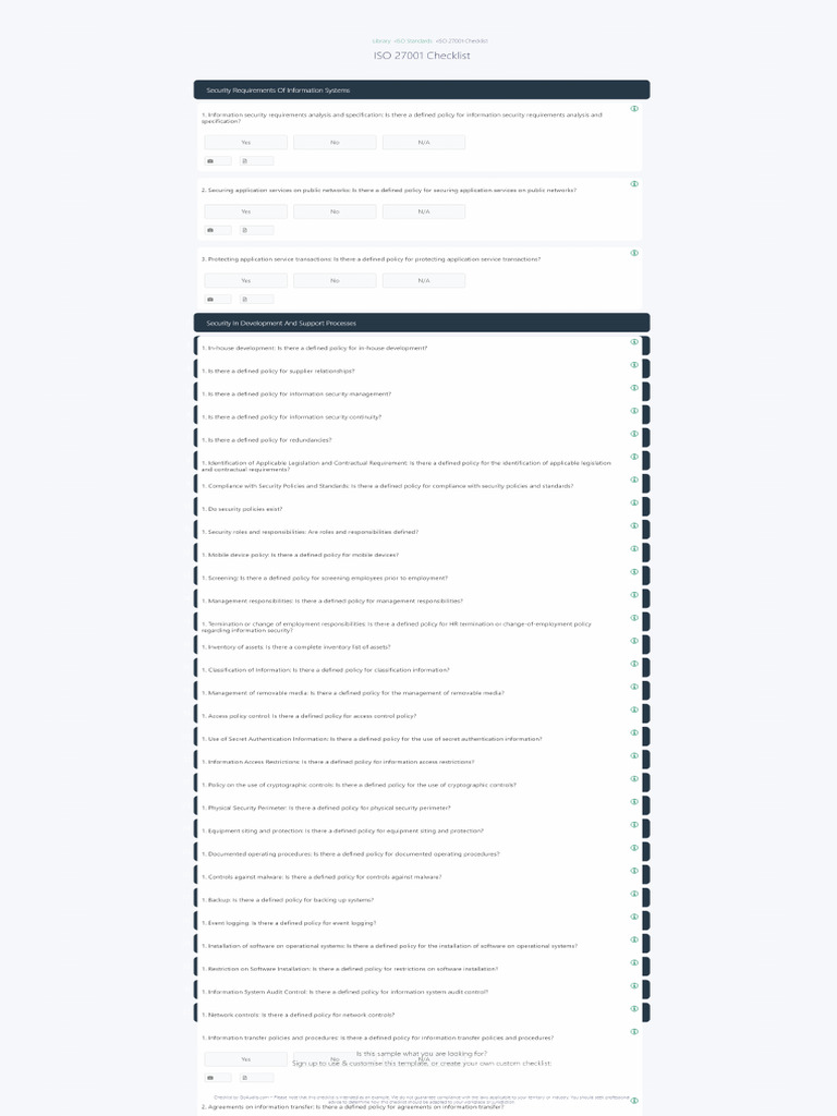 GoAudits - ISO 27001 Checklist (Sample) | PDF