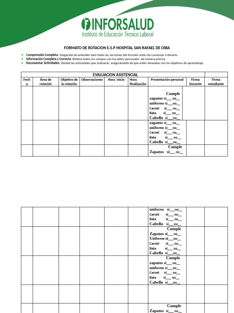 Formato de Rotacion E.S.P SAN RAFAEL | PDF | Cognición | Aprendizaje