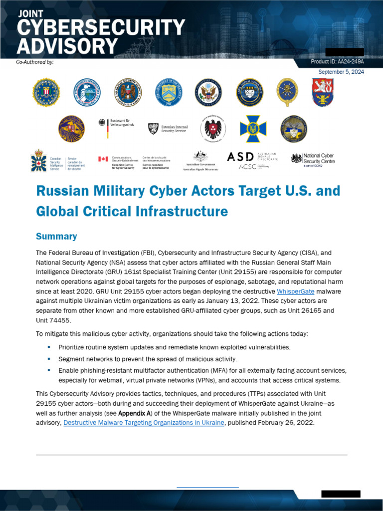 CSA Russian Military Cyber Target US Global CI | PDF
