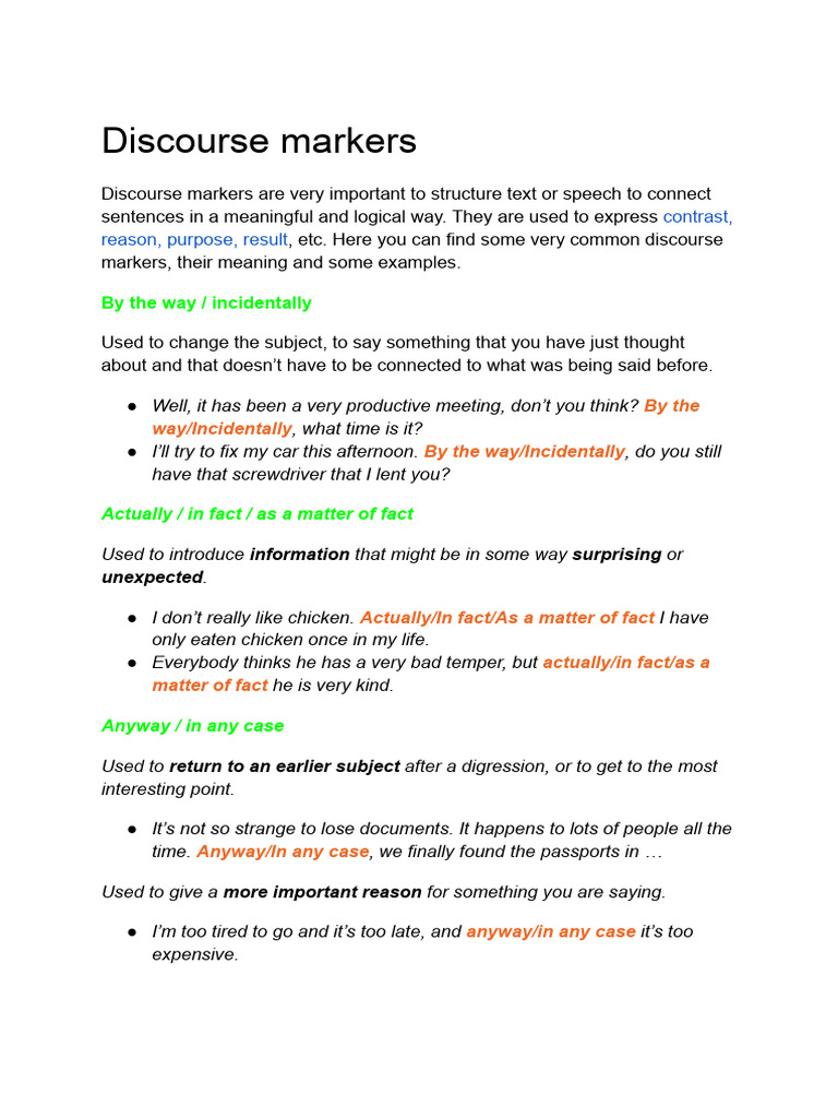 Discourse Markers | PDF