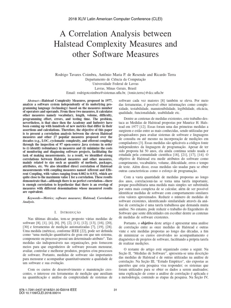 A Correlation Analysis Between Halstead Complexity Measures and Other Software Measures | PDF
