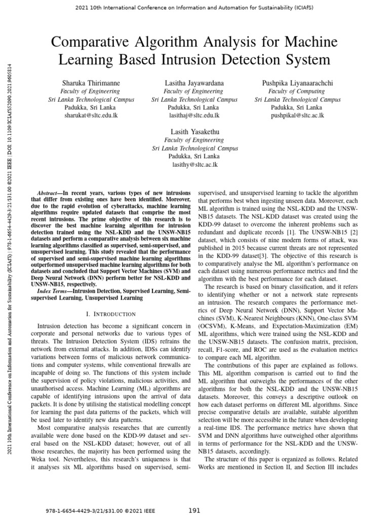 Comparative_Algorithm_Analysis_for_Machine_Learning_Based_Intrusion_Detection_System | PDF