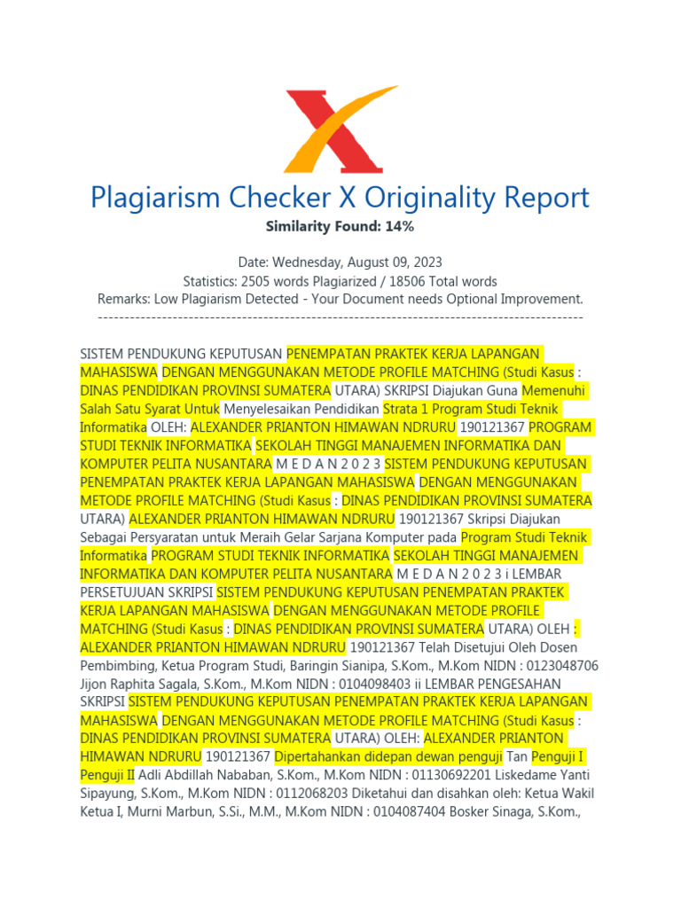 PCX - Report (CEK PLAGIAT SKRIPSI) | PDF