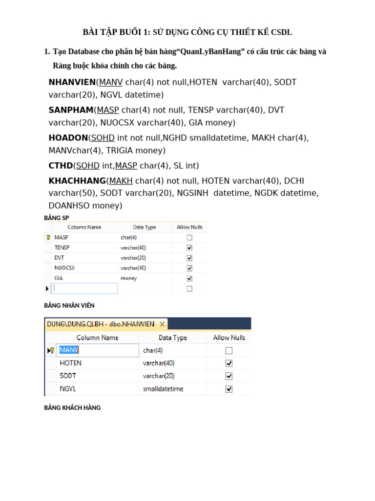 Bai Tap Buoi 1 - SQL - 2020 | PDF