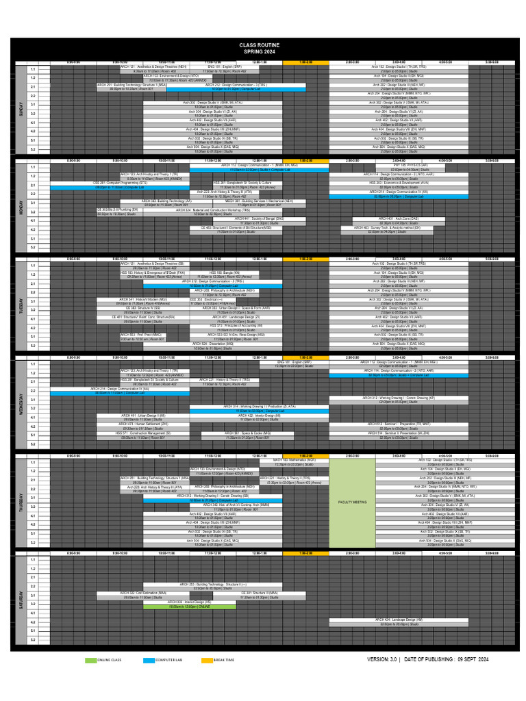 Class Routine v3_2024 Sept 9 | PDF
