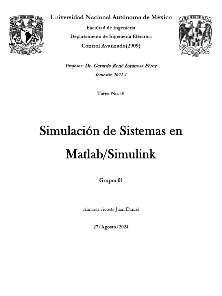 Simulación de Sistemas en Matlab/Simulink: Universidad Nacional Autónoma de México | PDF