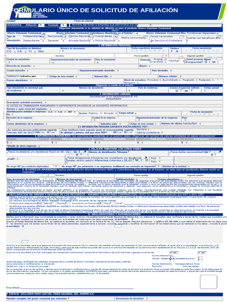 Formulario de Afiliación al Fondo Nacional del Ahorro | PDF | Documento ...