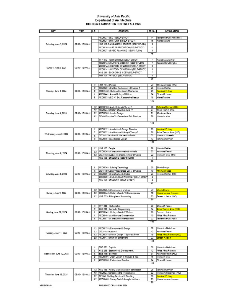 FINAL EXAM ROUTINE FALL 2023_v1 | PDF