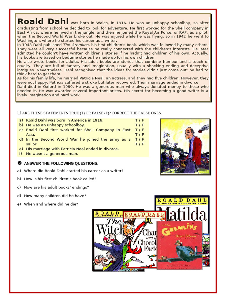 Roald Dahl Reading Reading Comprehension Exercises - 75133 | PDF