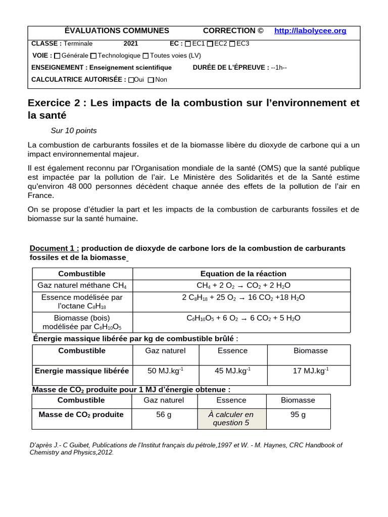 GTCENSC05486 Exo2 Correction CombustionSante | PDF