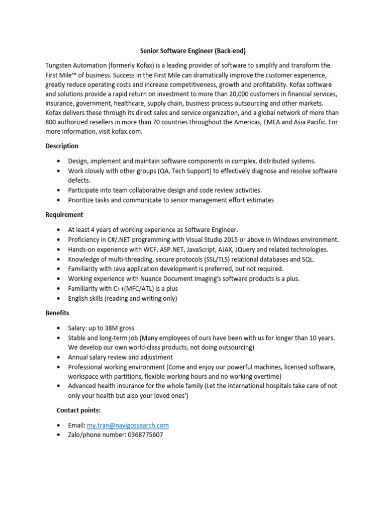 JD - Senior .Net Developer | PDF