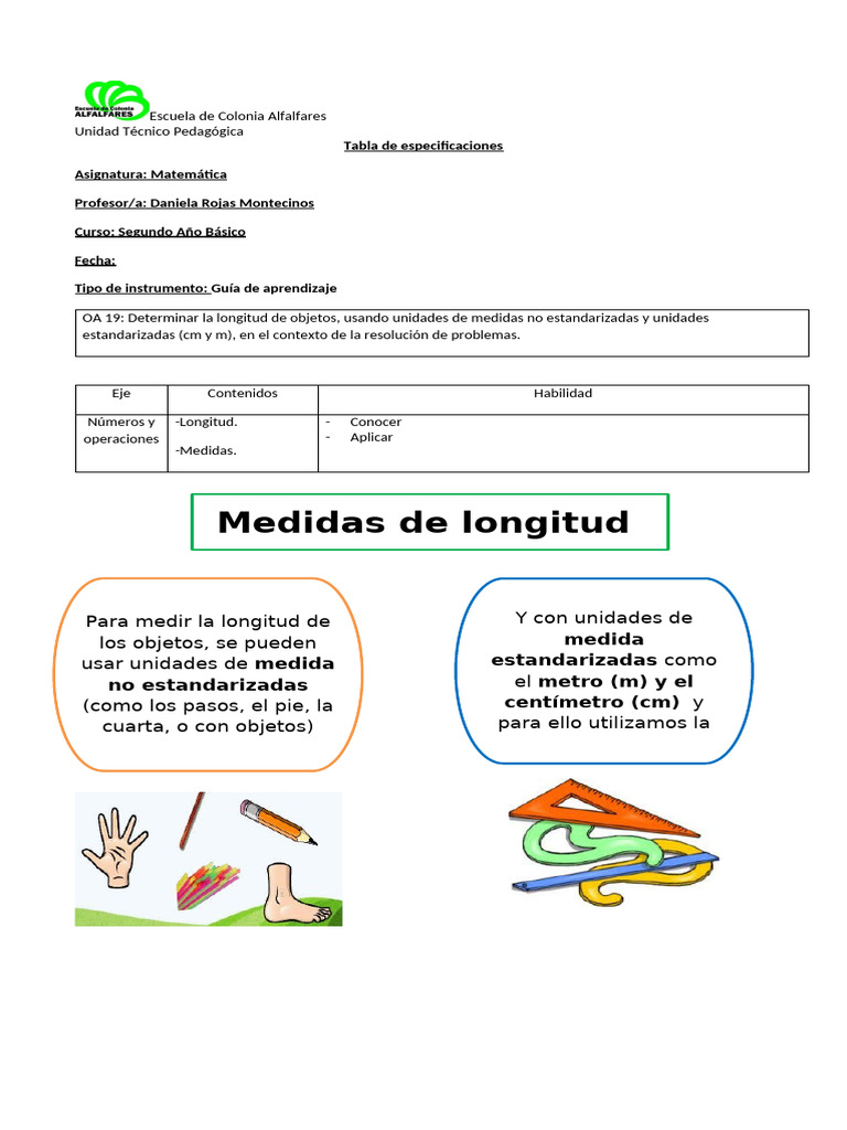 Guia Medidas de Longitud 2° Basico | PDF