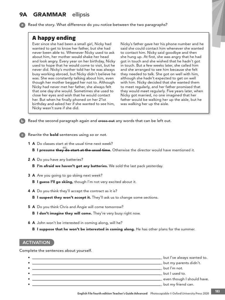 EnglishFile4e Advanced TG PCM Grammar 9A | PDF