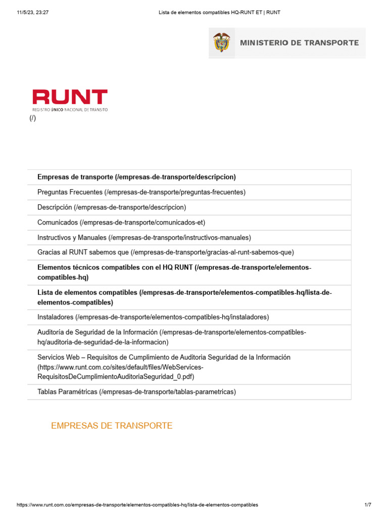 Lista de Elementos Compatibles HQ-RUNT ET - RUNT | PDF
