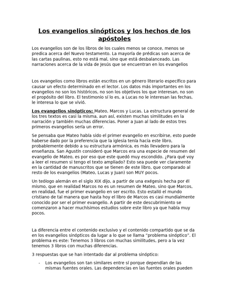 Los Evangelios Sinópticos y Los Hechos de Los Apóstoles | PDF