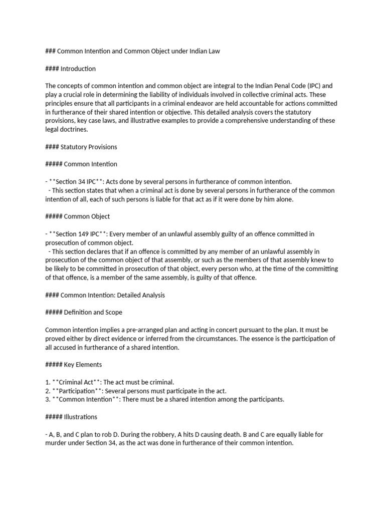 Common Intention and Common Object under Indian Law | PDF