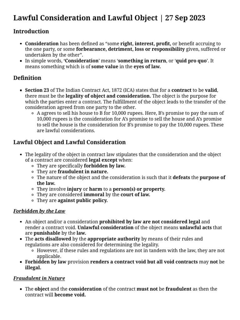 Lawful Object and Consideration | PDF