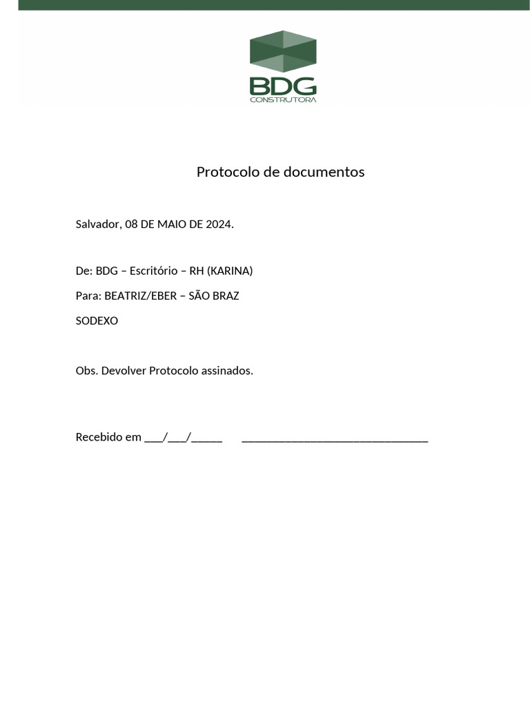 Modelo - Protocolo de Documentos ATUAL | PDF