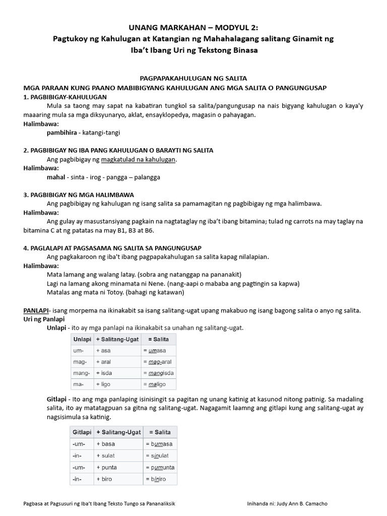 Modyul 2 Pagbasa at Pagsusuri | PDF
