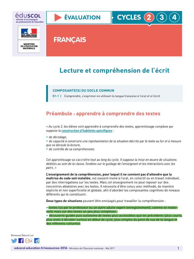 EV16 C2 Francais Lecture Comprehension Ecrit 781507 | PDF
