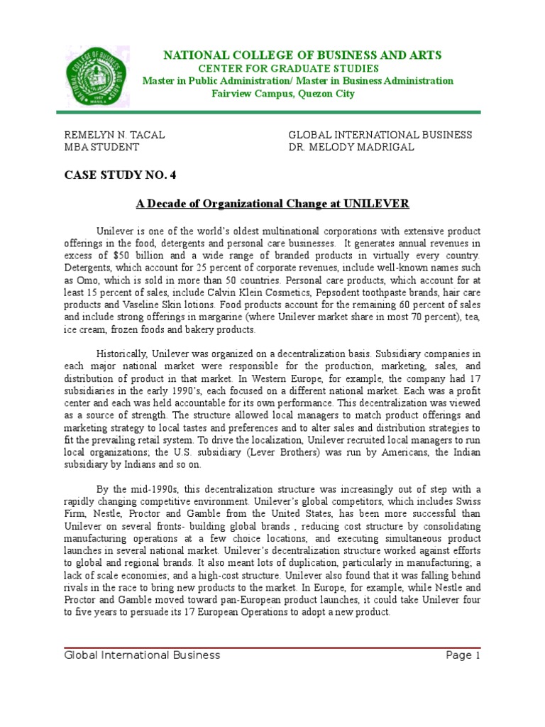 Case Study 4 | PDF | Unilever | Competition