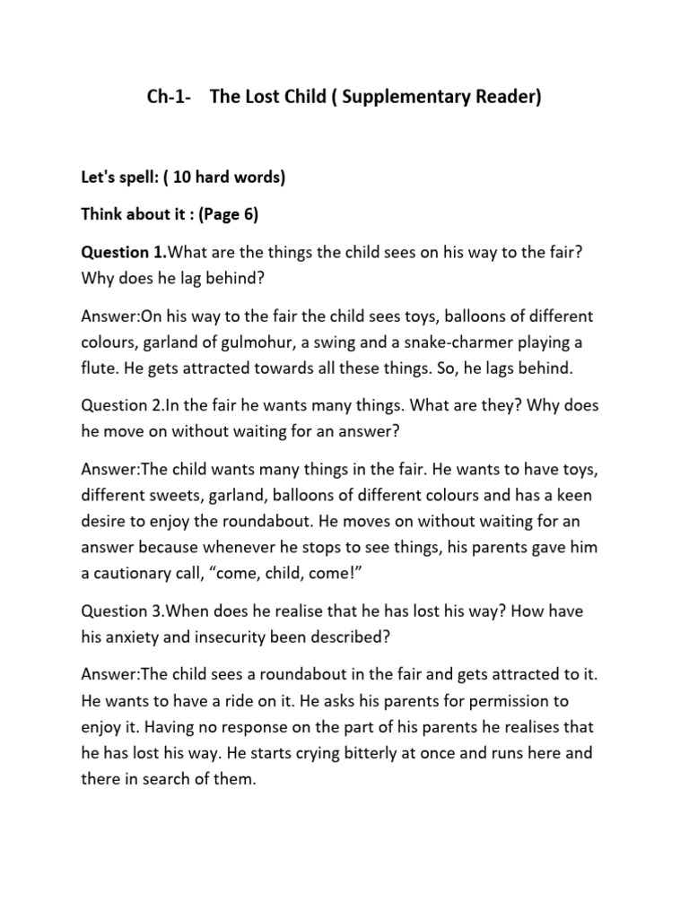 The Lost Child - Notes | PDF