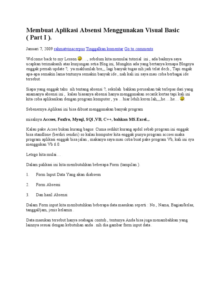 Membuat Aplikasi Absensi Menggunakan Visual Basic | PDF | Metode & Bahan Ajar | Komputer