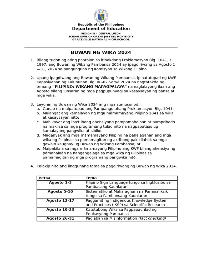 Activity Proposal Buwan NG Wika | PDF