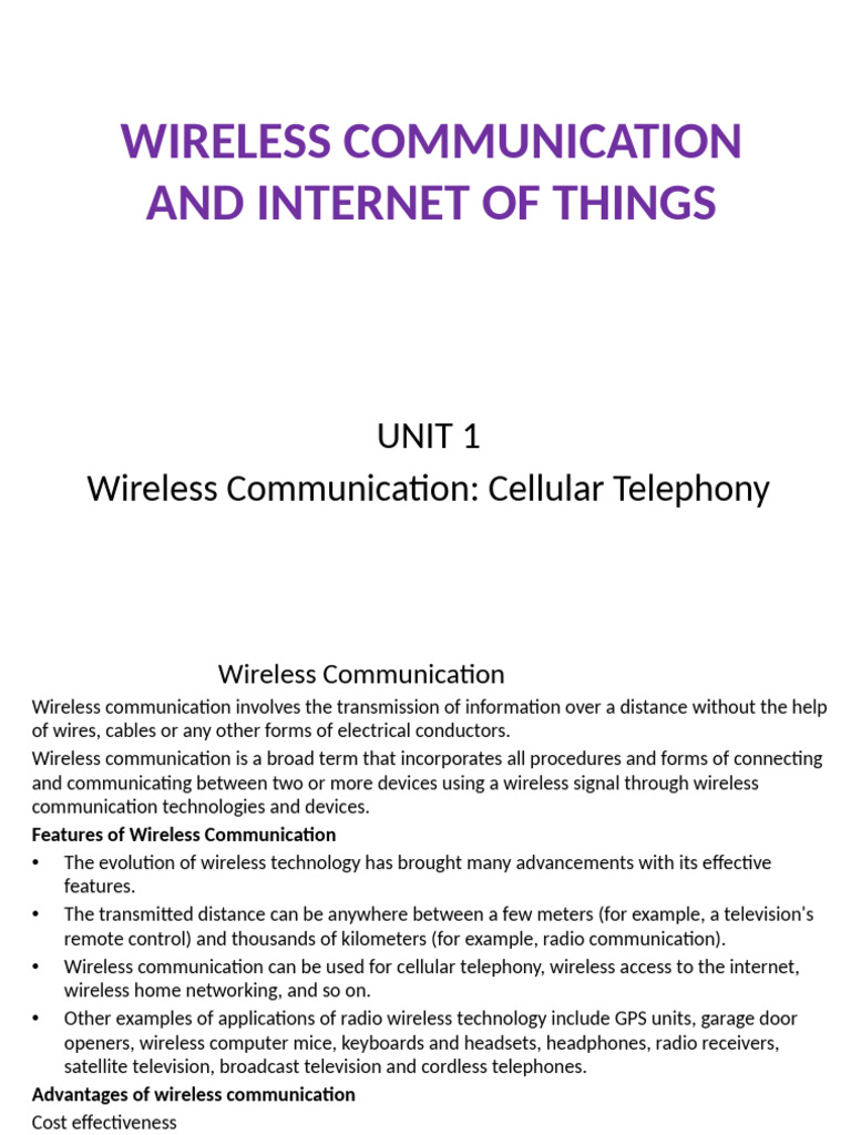 Wireless Communication and Internet of Things | PDF | Cellular Network | Channel Access Method